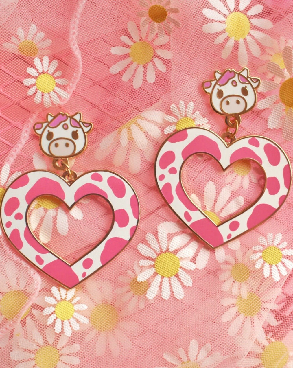 Strawberry Cow Heart Earrings